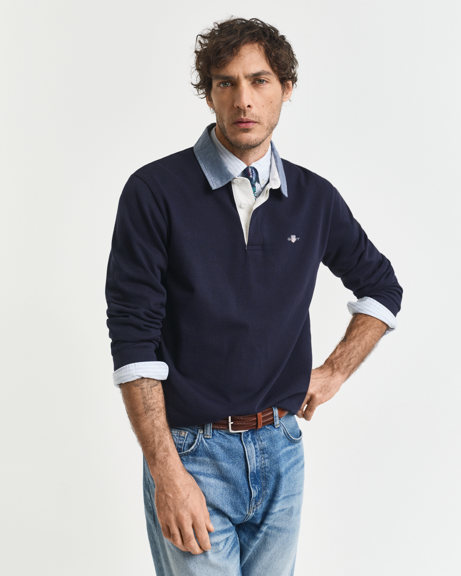 Heavy Rugger met chambray kraag - GANT
